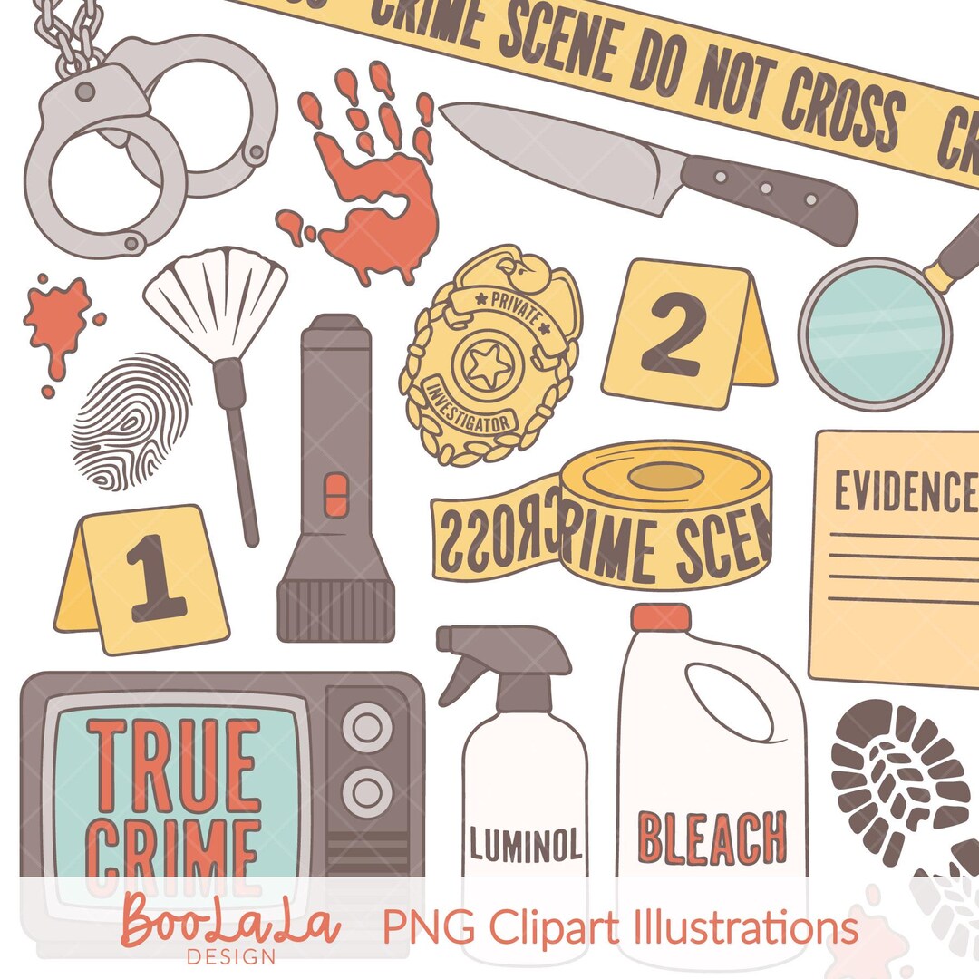 True Crime Clipart Bundle: Crime Scene PNG Illustrations, Detective ...