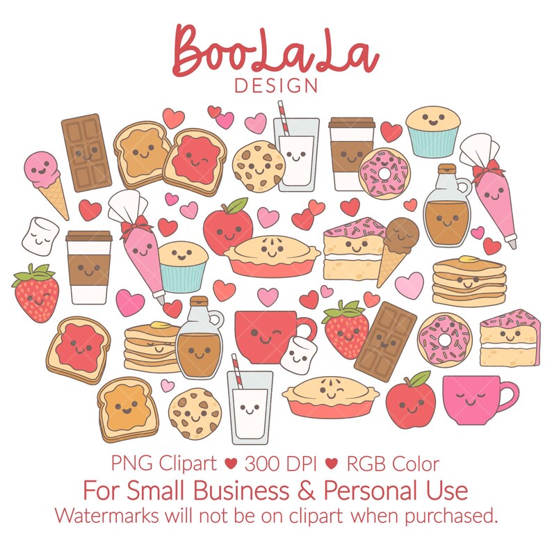 Valentine Food Pairs Clipart - Kawaii Breakfast & Dessert Couples, Kid ...