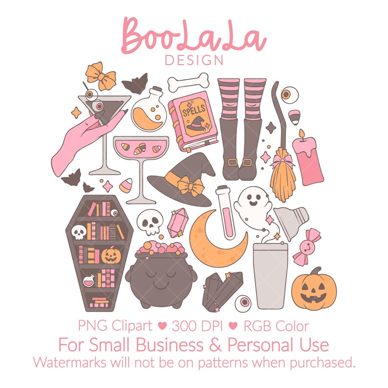 Cute Witch Clipart Bundle: - Girly Halloween PNG Graphic Files, Basic ...