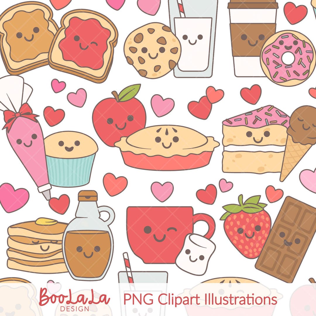 Valentine Food Pairs Clipart - Kawaii Breakfast & Dessert Couples, Kid ...