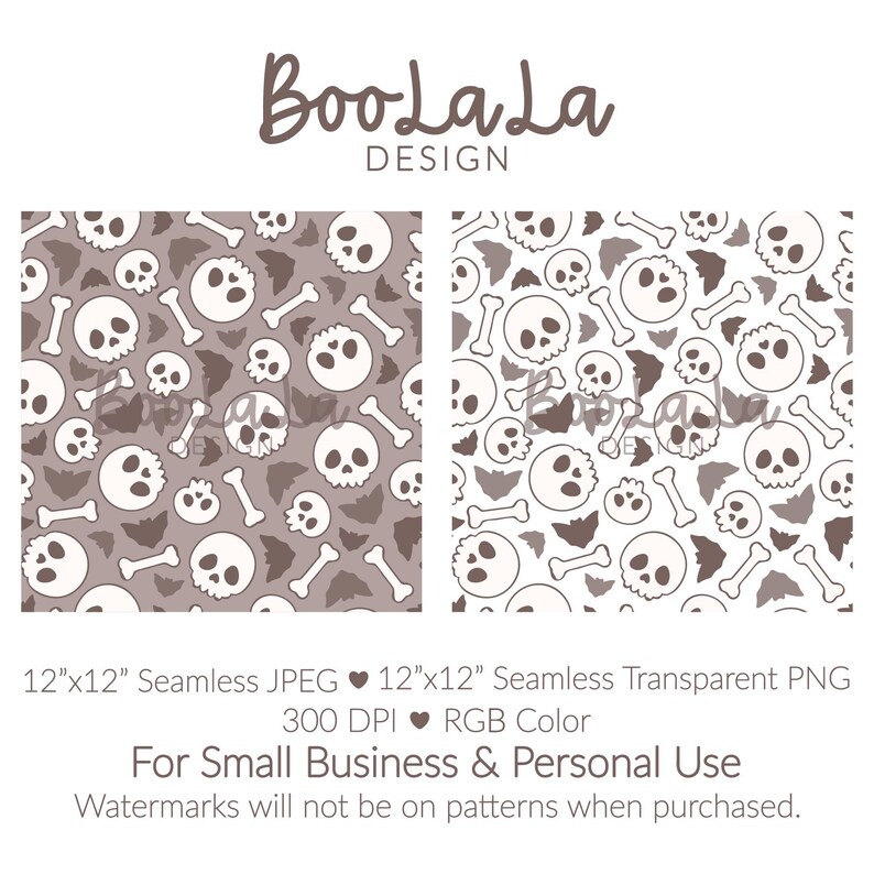Cute Skull Seamless Pattern: Kawaii Halloween Graveyard Digital Paper ...