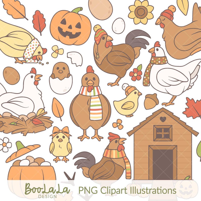 Autumn Chicken Coop PNG Clipart: Cute Fall Farmhouse Rooster Hen PNG ...