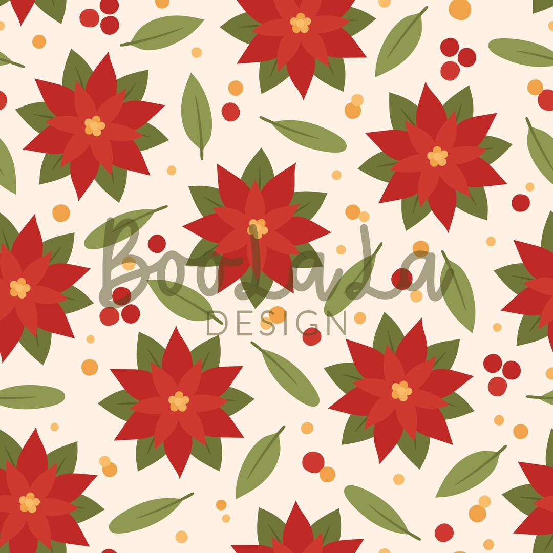 Christmas Poinsettia Seamless Pattern: Floral Digital Paper (JPEG ...