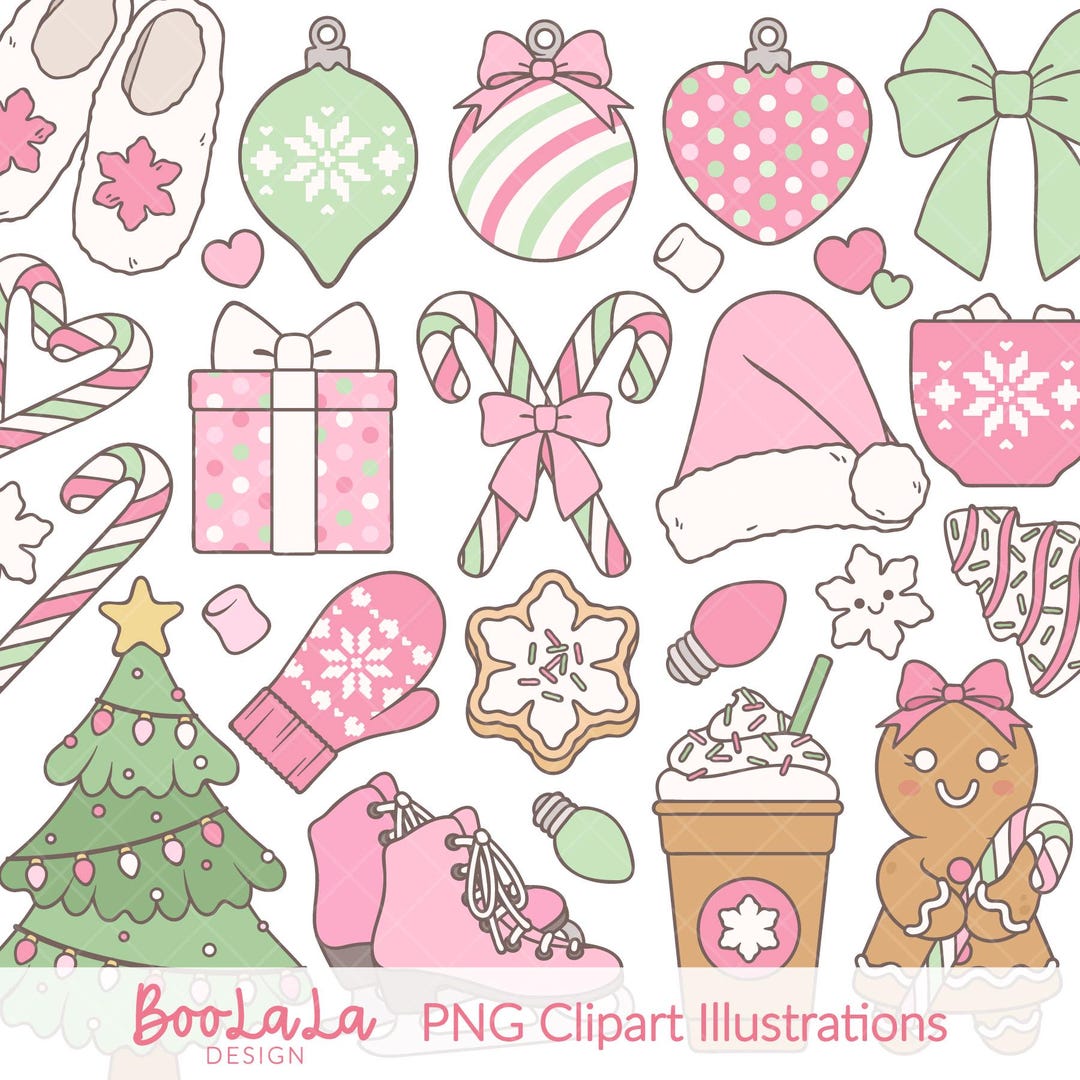 Pink & Mint Christmas PNG Clipart: Cute Girly Christmas Aesthetic, Pink ...