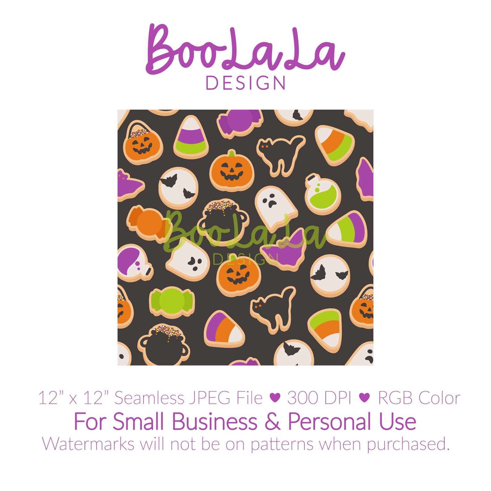 Halloween Cookie Seamless Pattern: Pumpkin, Ghost, Candy Corn (digital ...