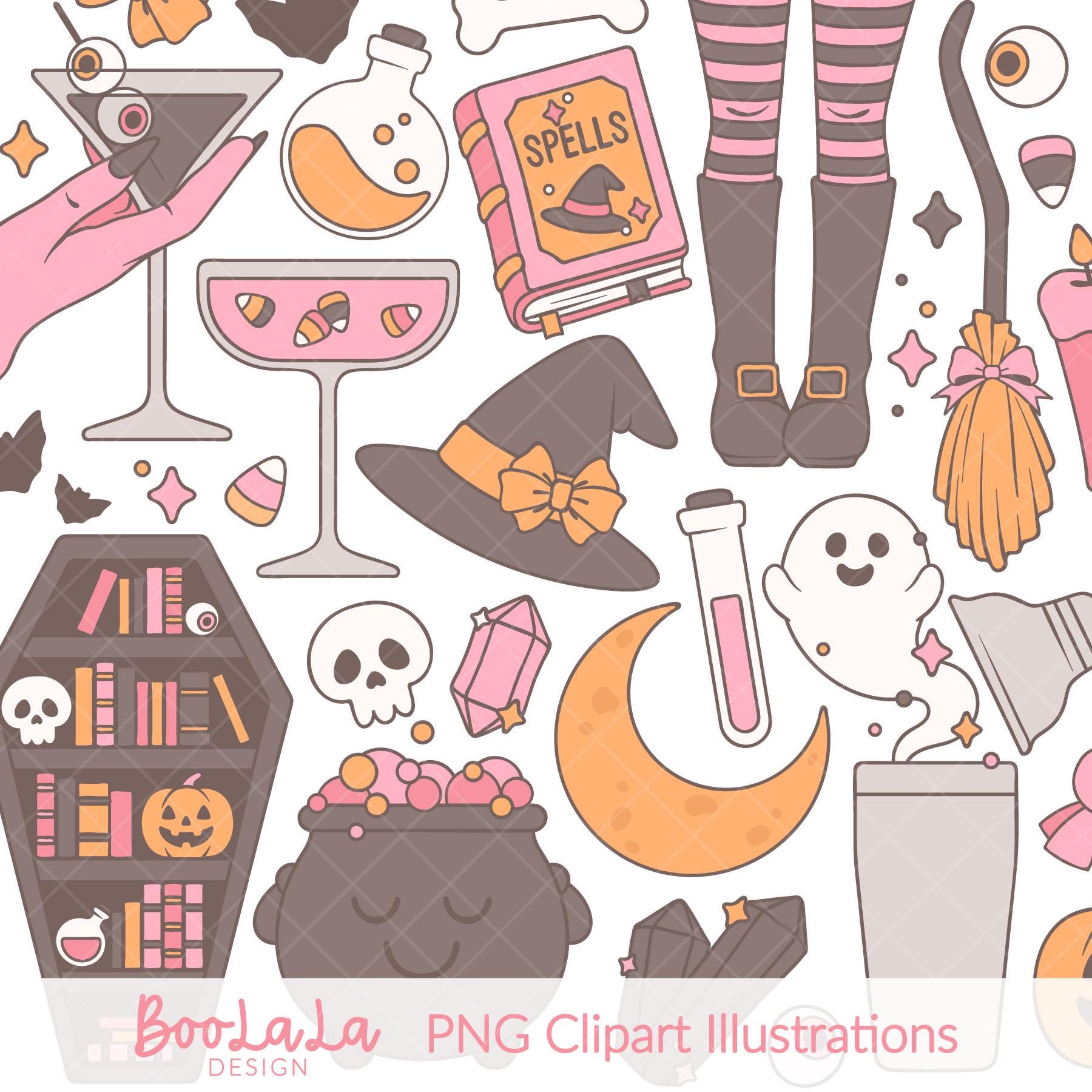 Cute Witch Clipart Bundle | Girly Halloween PNG Graphic Files, Basic ...