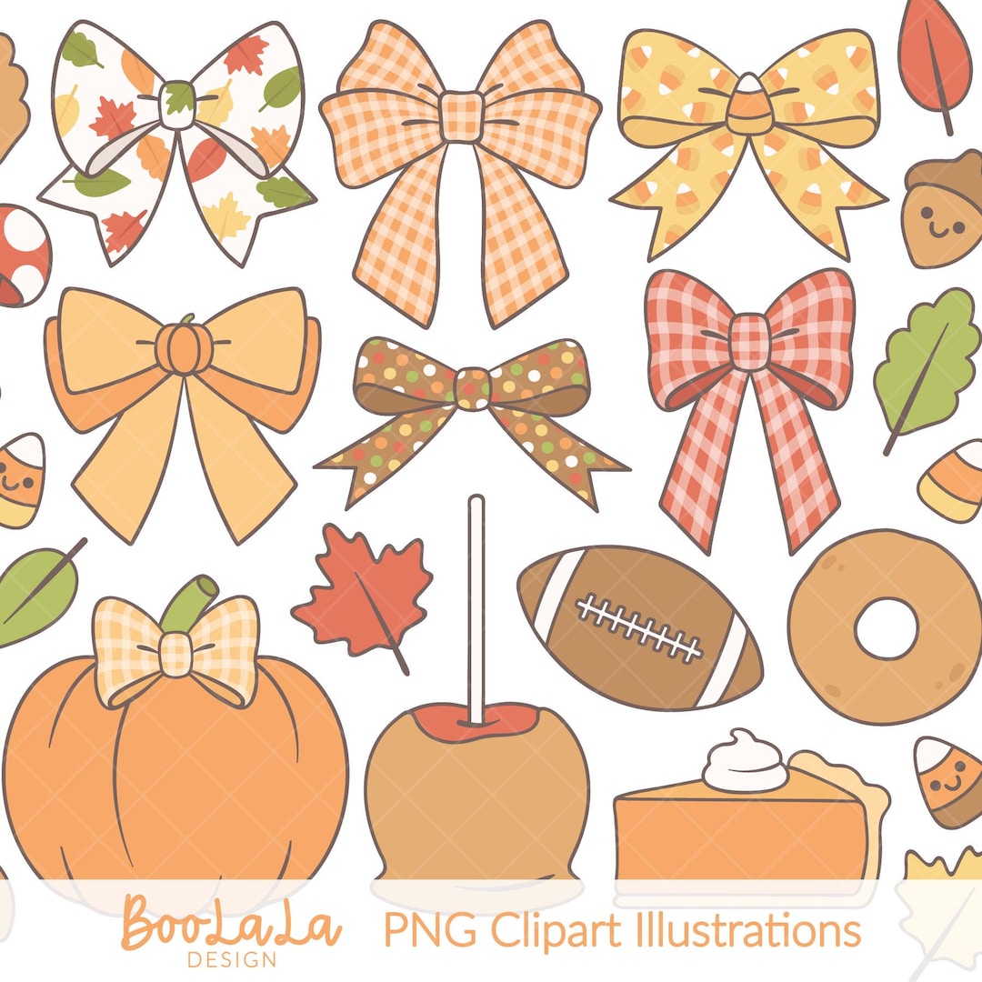 Autumn Coquette Bow Clipart - Cute Fall PNG Aesthetic, Girly Plaid Bows ...