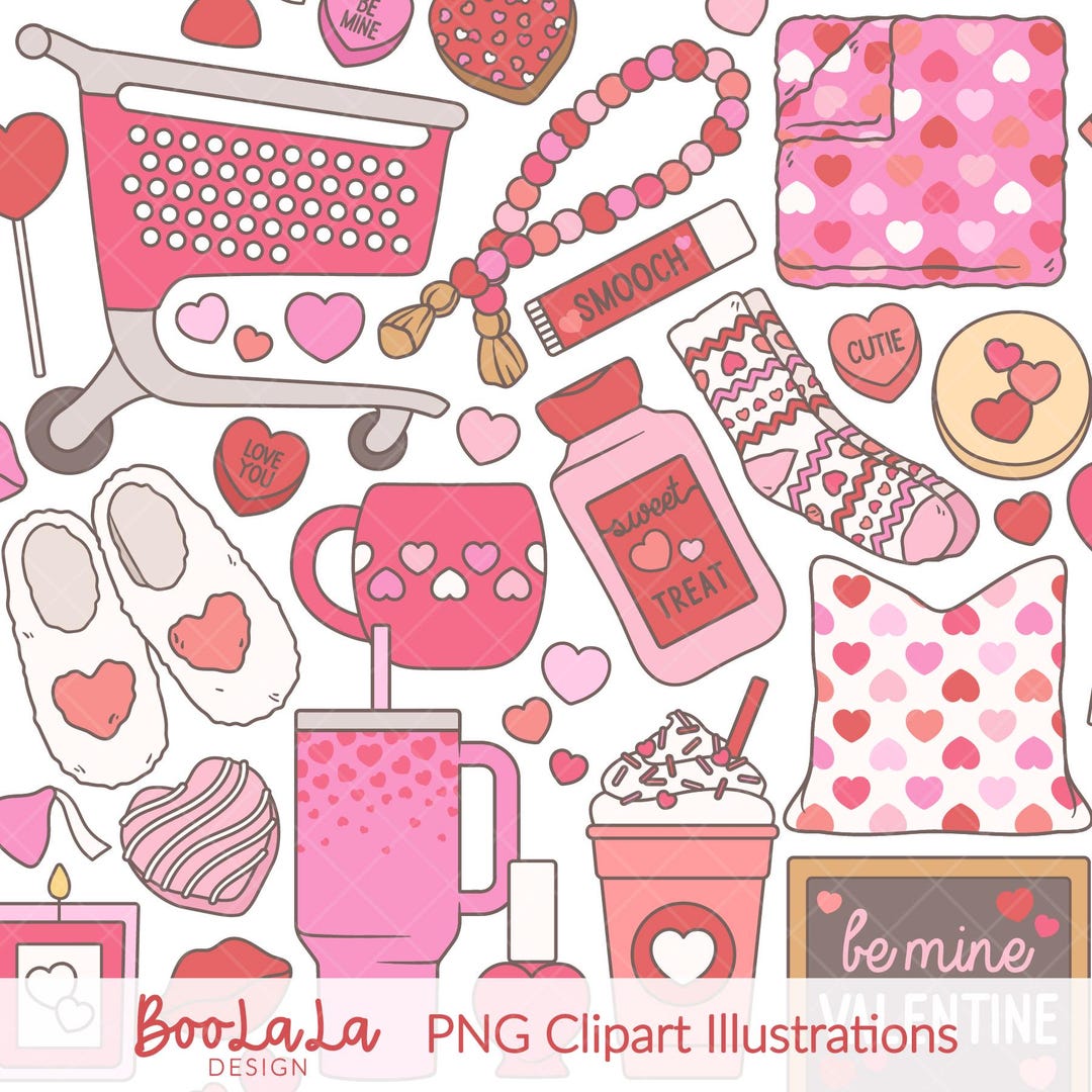 Valentine Shopping Clipart Set - Cozy Valentine's Day PNG Illustrations ...