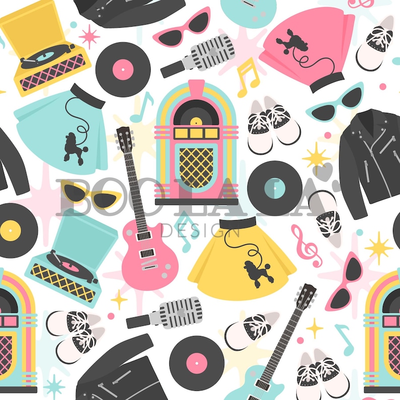 50's Sock Hop Digital Paper: Retro Diner Patterns (12"x12" Digital ...