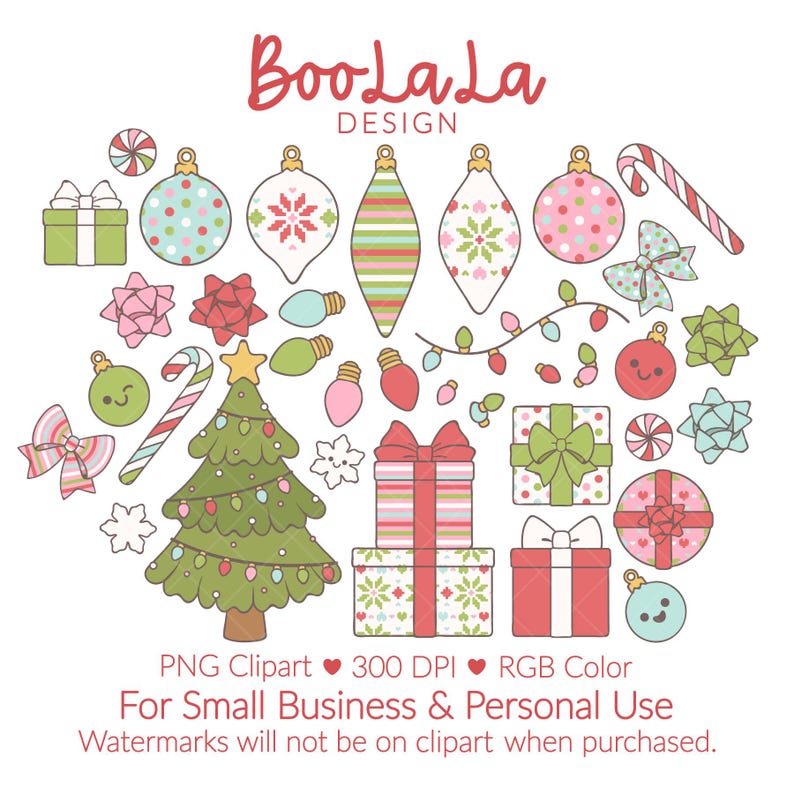 Pastel Christmas Clipart Set: Cute Kawaii Holiday Pngs, Christmas Tree ...