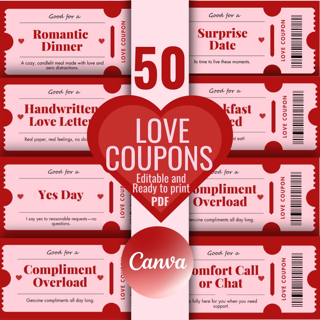 Love Coupon Printable PDF Editable Coupons Engagement Present ...