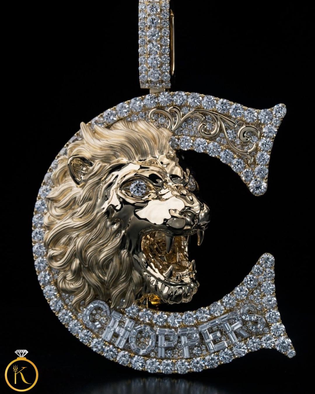 Custom Initial & Name Iced Out Lion Pendant: Sterling Silver Moissanite ...