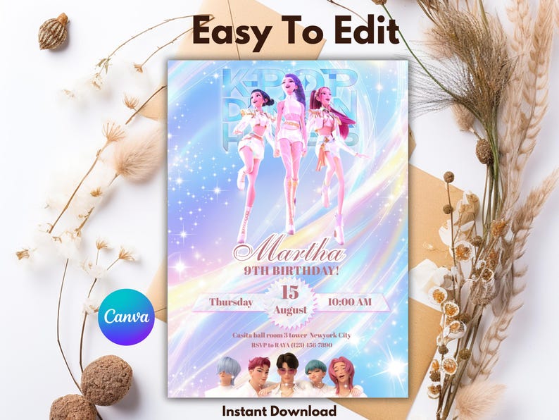 Editable Kpop Demon Hunters Birthday Invitation,kpop Birthday Invite ...