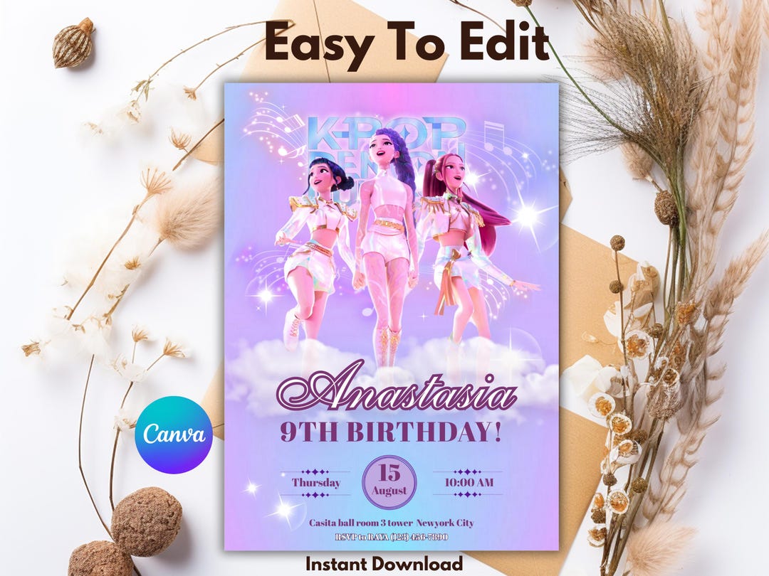 Editable K Pop Demon Hunters Birthday Invitation,kpop Demon Invite ...