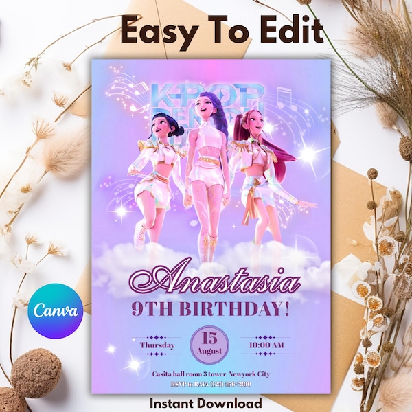 Kpop demon hunters birthday invitations - Etsy México