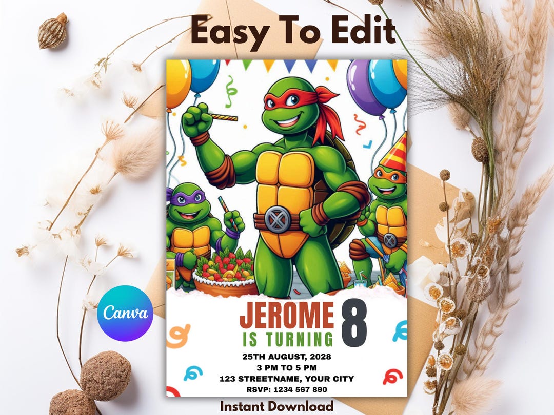 Editable Teenage Mutant Ninja Turtles Birthday Invitation ,ninja ...