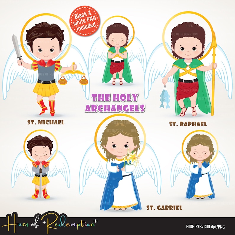 Archangels Clipart Set: St. Michael, Gabriel, Raphael (PNG Digital ...