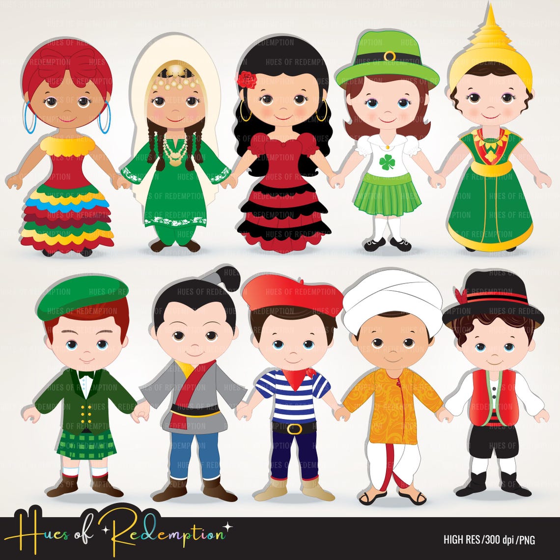 Multicultural Children Clipart: World Kids PNG, Ethnic Designs (digital ...