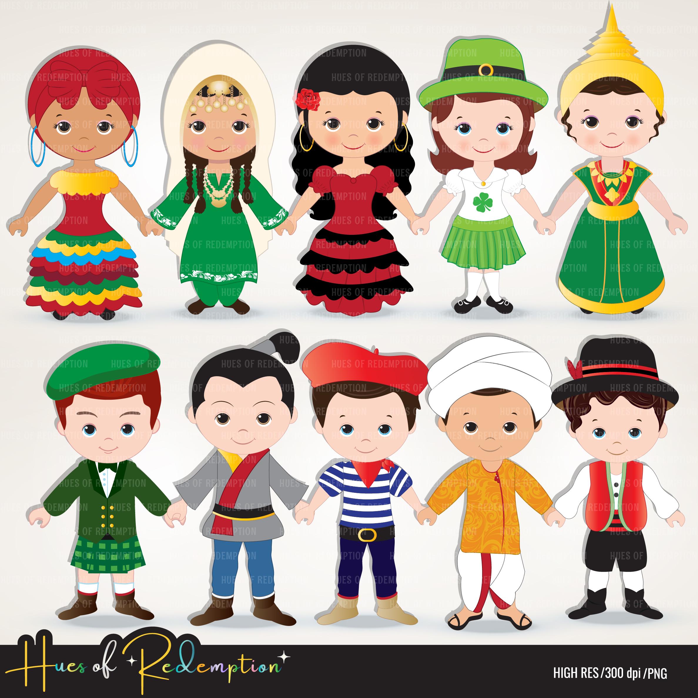 Multicultural Children Clipart: World Kids PNG, Ethnic Designs (digital ...