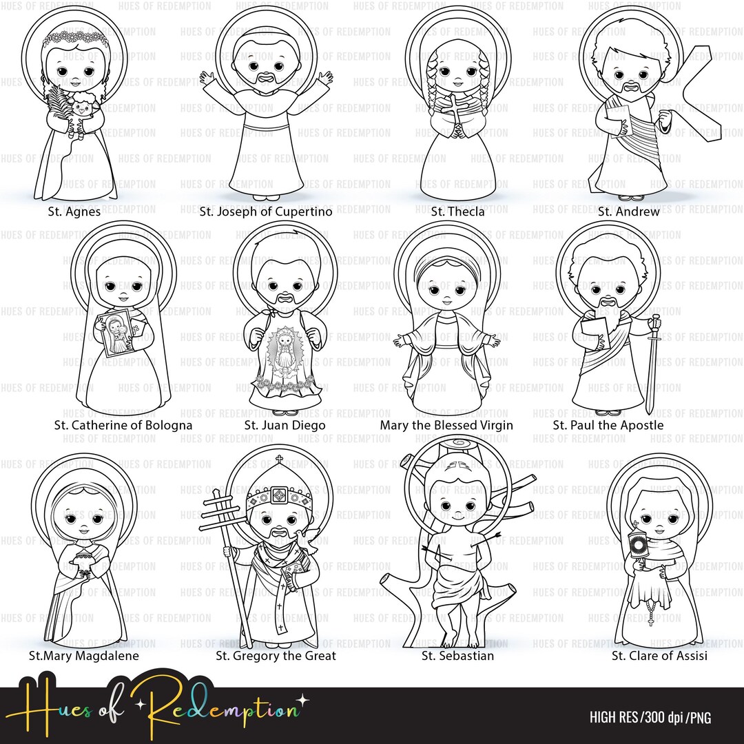 Saints Line Art Clipart: Religious Coloring Pages, Sunday School (PNG ...