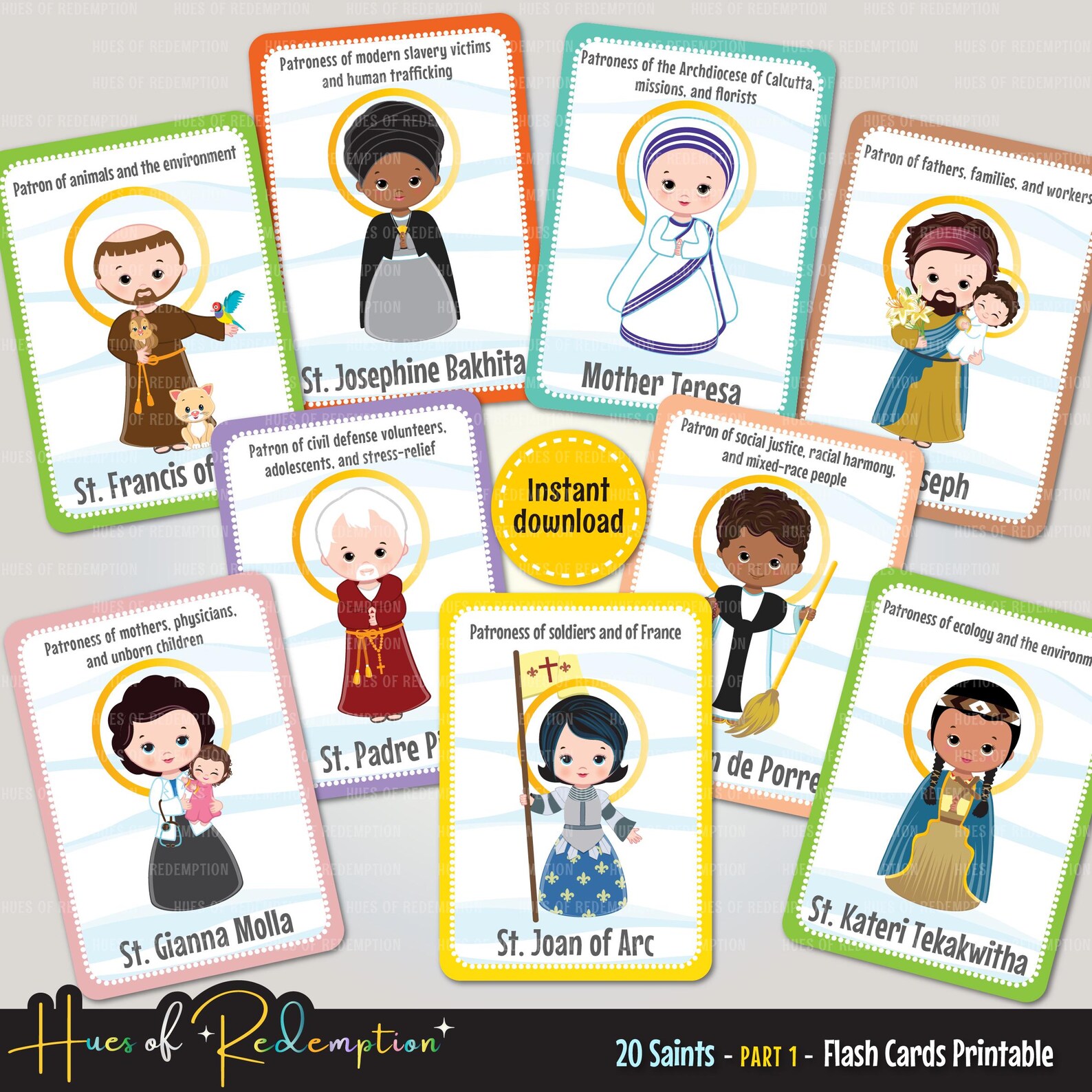 Catholic Saints Flash Cards: Educational Printable (part 1 PDF Download ...