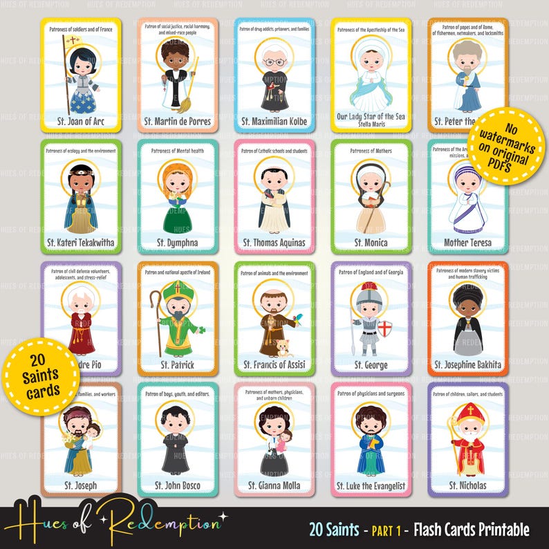 Catholic Saints Flash Cards: Educational Printable (part 1 PDF Download ...