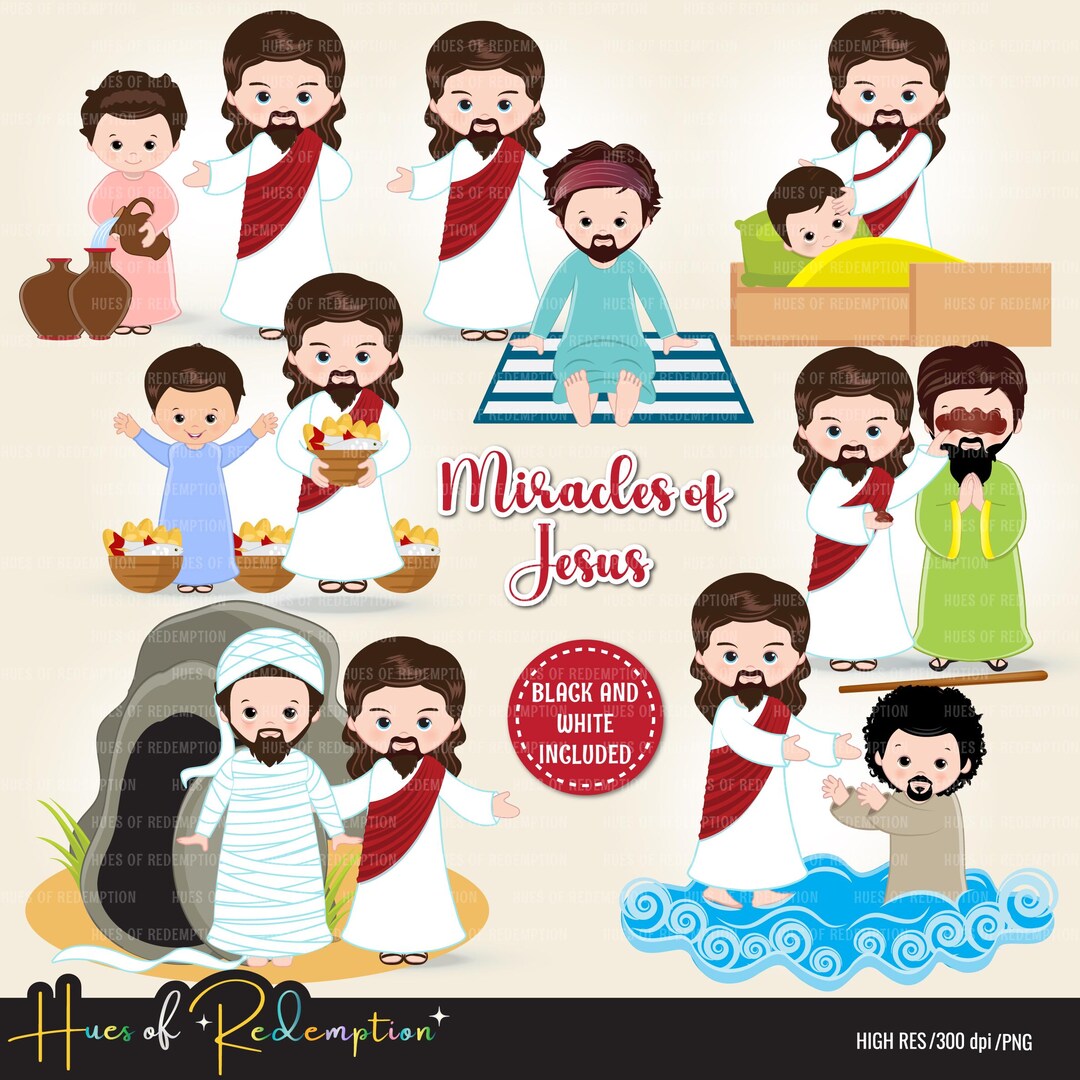 Miracles of Jesus Clipart: Bible Stories, Sunday School (PNG Download ...
