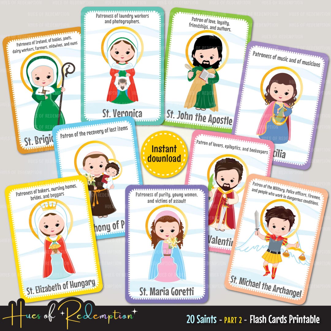 Printable Saints Flash Cards, Catholic Saints Flashcards, Saints ...