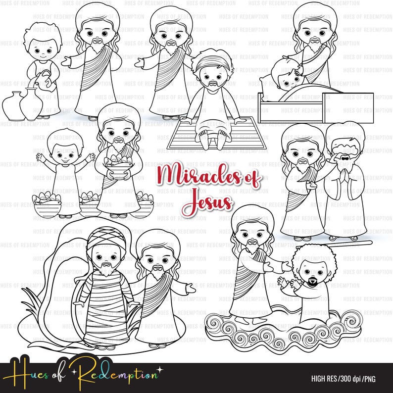 Miracles of Jesus Clipart: Bible Stories, Sunday School (PNG Download ...