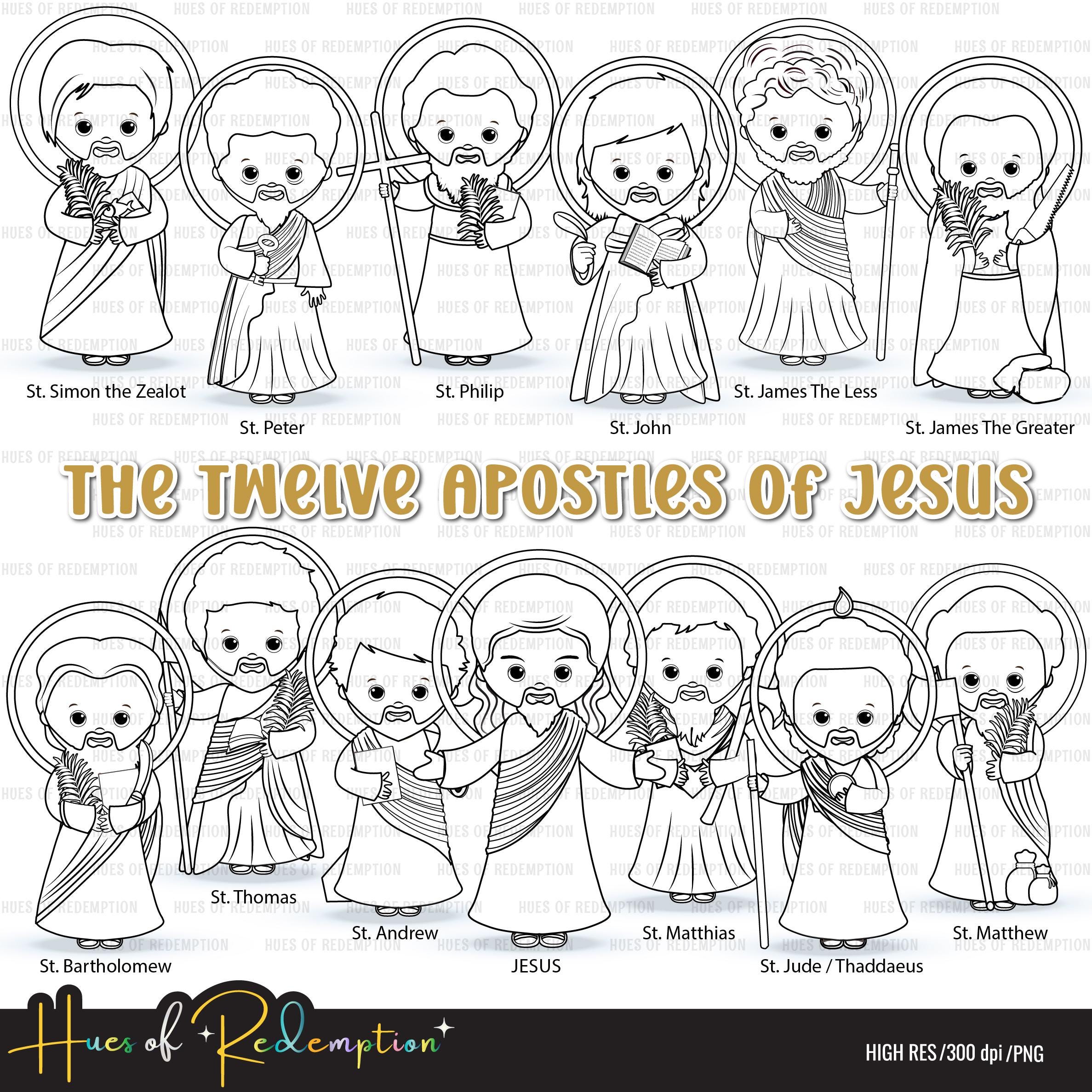Twelve Apostles Clipart: Jesus Disciples Line Art (PNG Digital Download ...