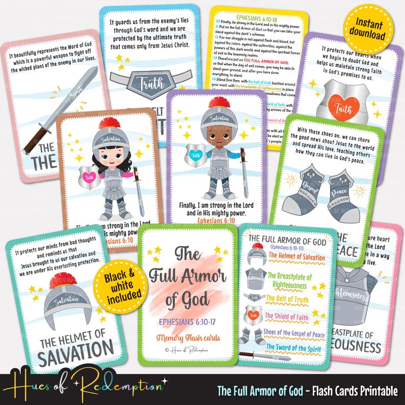 Armor of God Flash Cards: Ephesians 6 Scripture (printable PDF Download ...