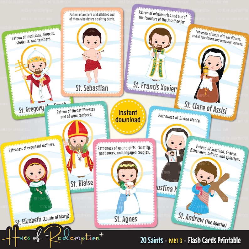 Catholic Saints Flash Cards: Educational Printable (part 3 PDF Download ...