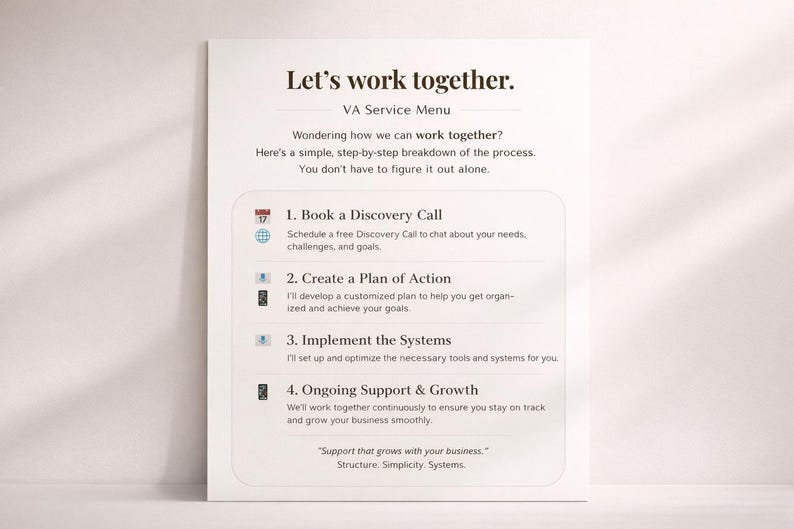 Virtual Assistant Service Menu Template for Beginners – Editable Canva ...