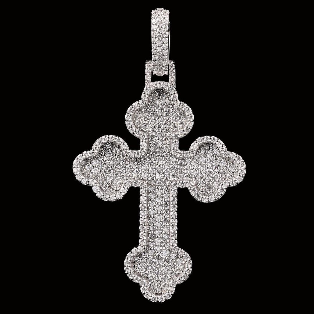 Moissanite Cross Pendant, Clover Shape Sterling Silver Pendant ...