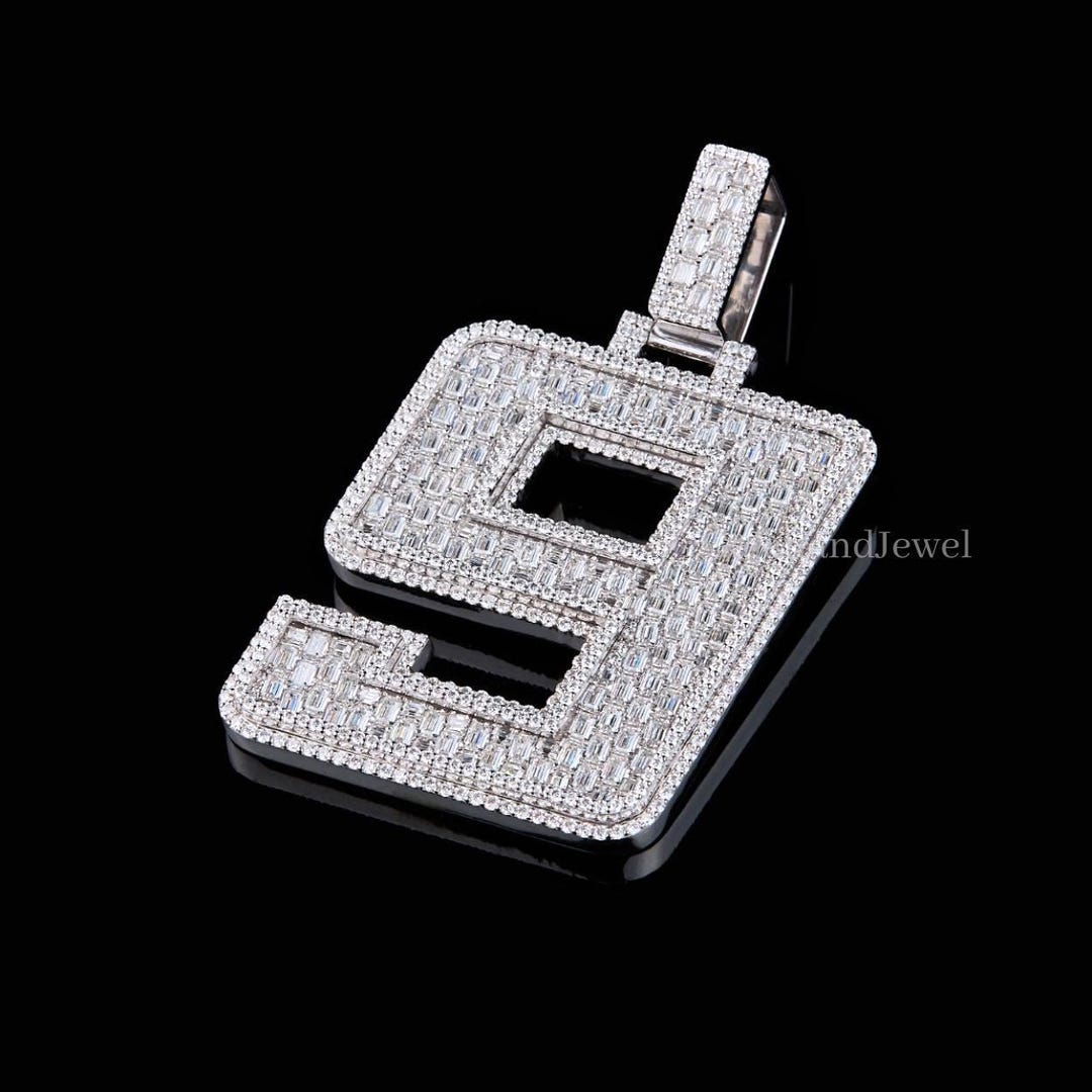 Micro Paved Custom 9 Numbers Pendant, Fully Iced Out 925 Silver Classic ...