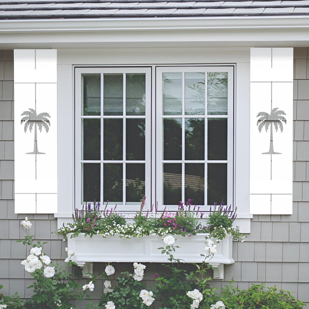 Single Palm Tree Shutter - Exterior PVC Window Decor, Tropical Design ...