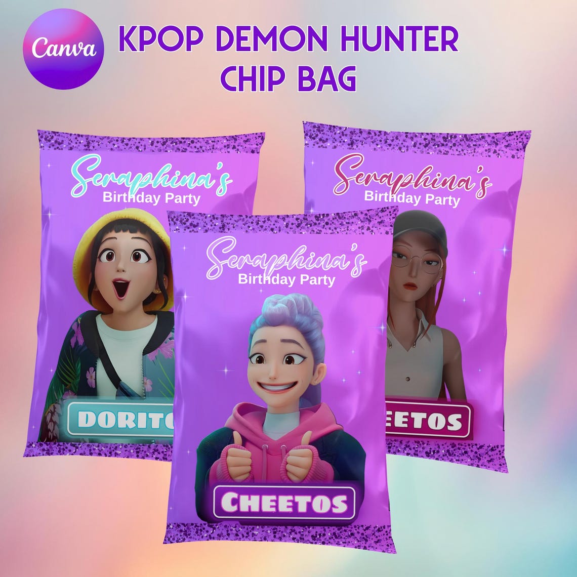 Editable Kpop Demon Hunter Chip Bag Label Template Birthday Party ...