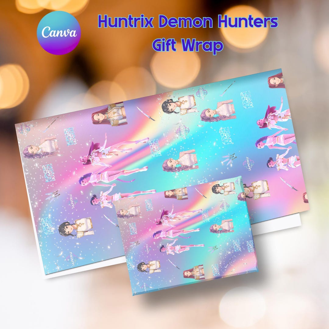 Huntrix Demon Hunters Gift Wrap, Kpop Demon Hunter, Editable Canva ...