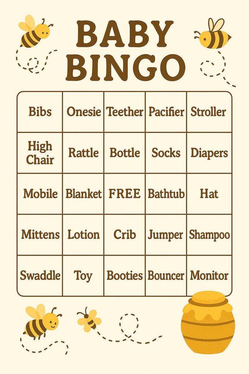 Baby Shower Bingo Bee Theme - Etsy