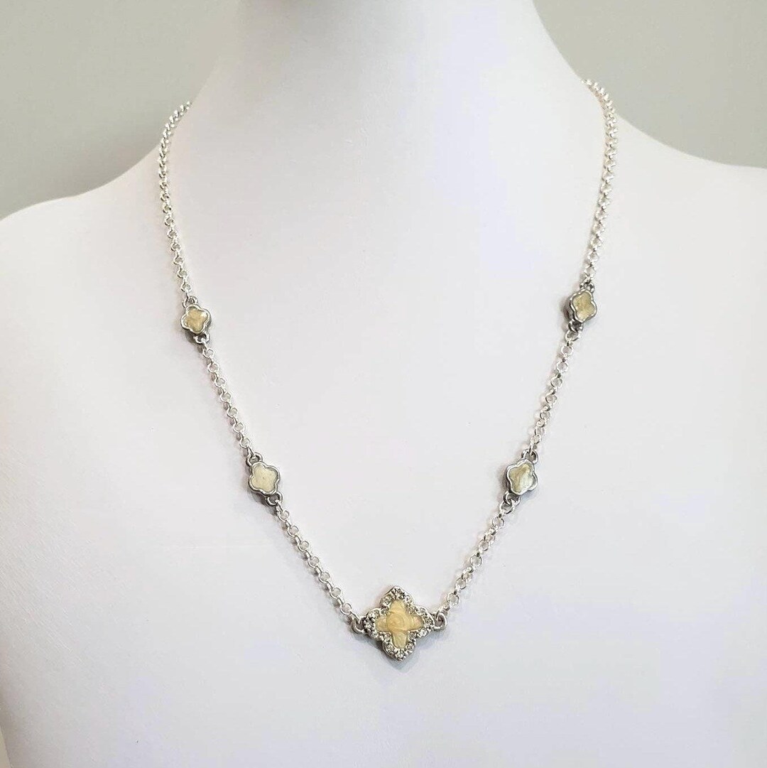 Long Dainty Yellow Enamel Station Necklace, Handmade One of Kind ...