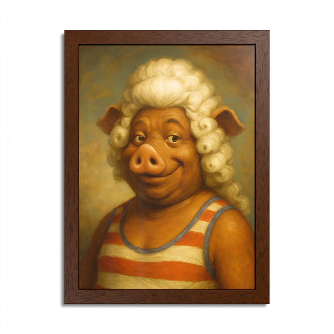 Victorian Pig Framed Poster: Baroque Swine Art in Swimsuit - Etsy