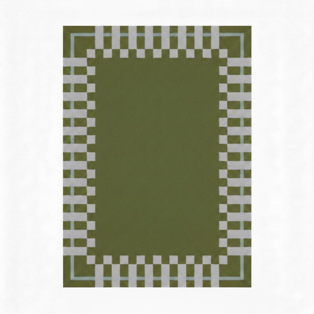 Geometric Border Moss Green Area Rug – Modern Sage & Stone Checkered ...