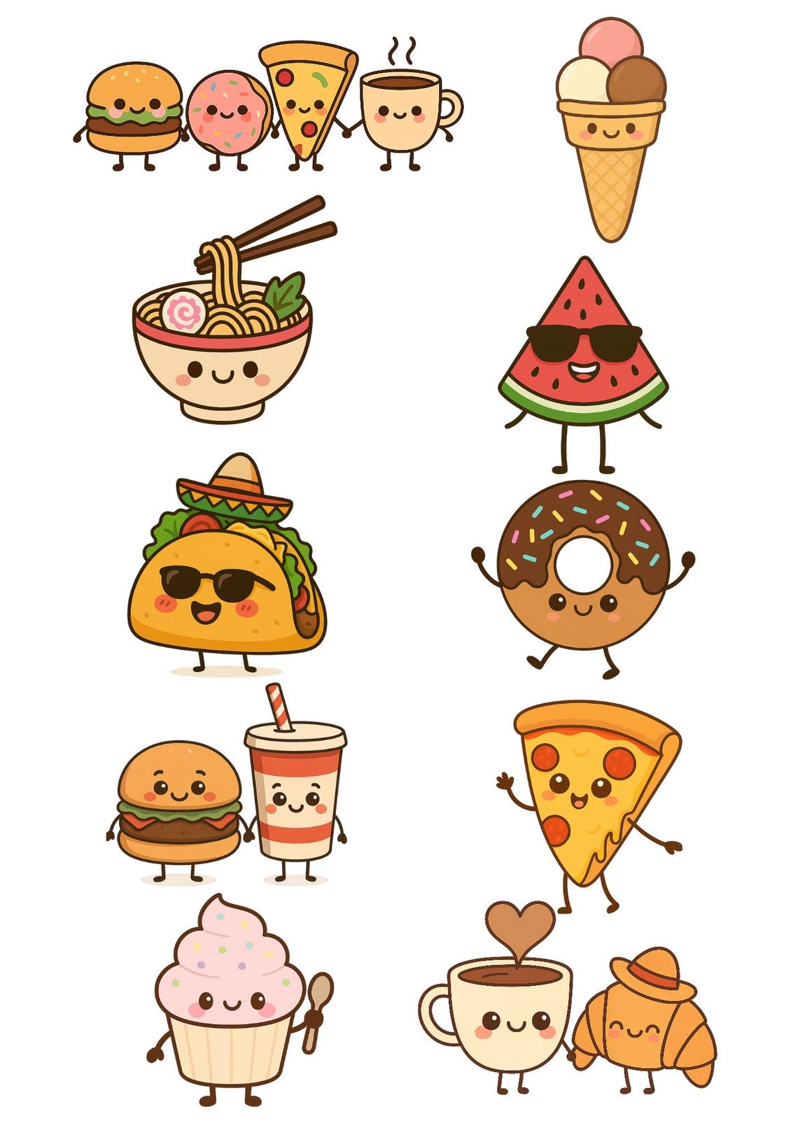 Kawaii Food Clipart PNG Bundle Cute Digital Download for Sublimation ...