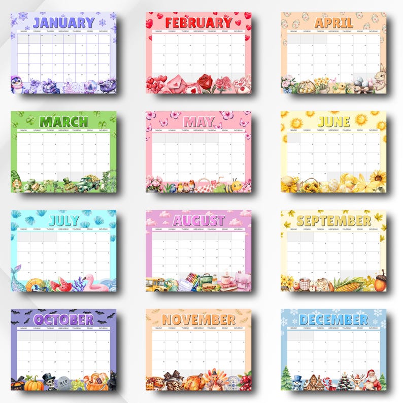 Editable 2026 Monthly Calendar, Cute Printable 2026 Planner for Kids ...