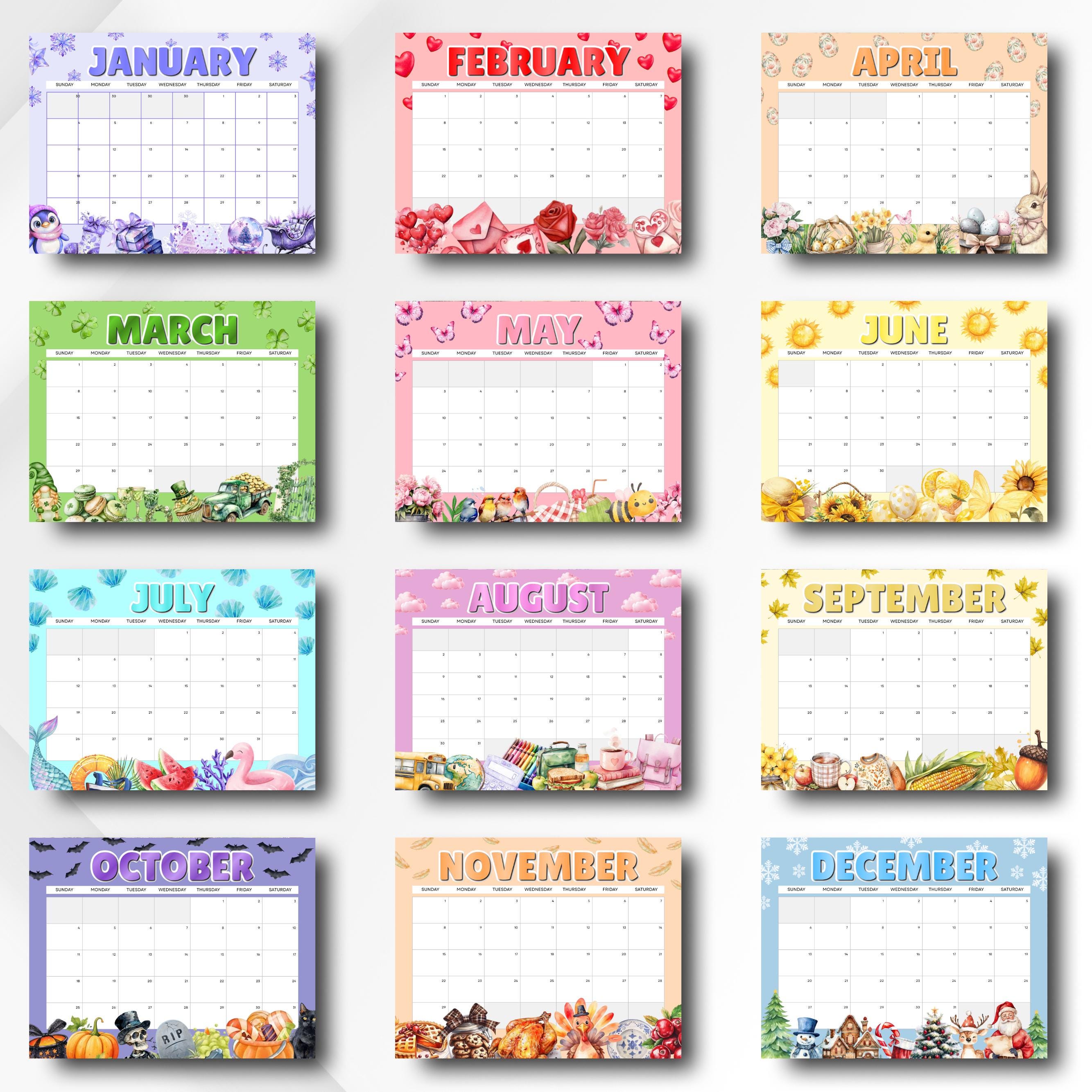 Editable 2026 Monthly Calendar, Cute Printable 2026 Planner for Kids ...