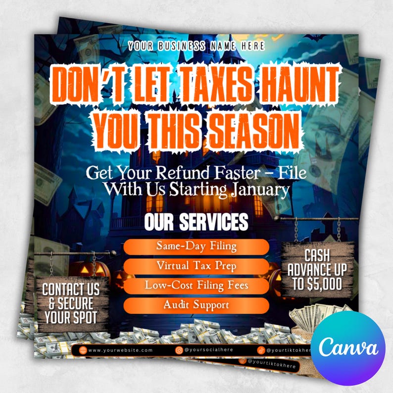 Halloween Tax Prep Flyer Templates: Canva Editable (digital Download ...