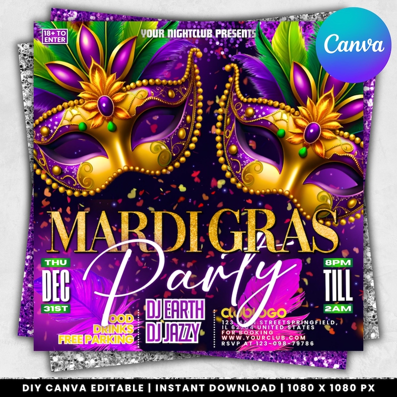 Mardi Gras Canva Template - Etsy