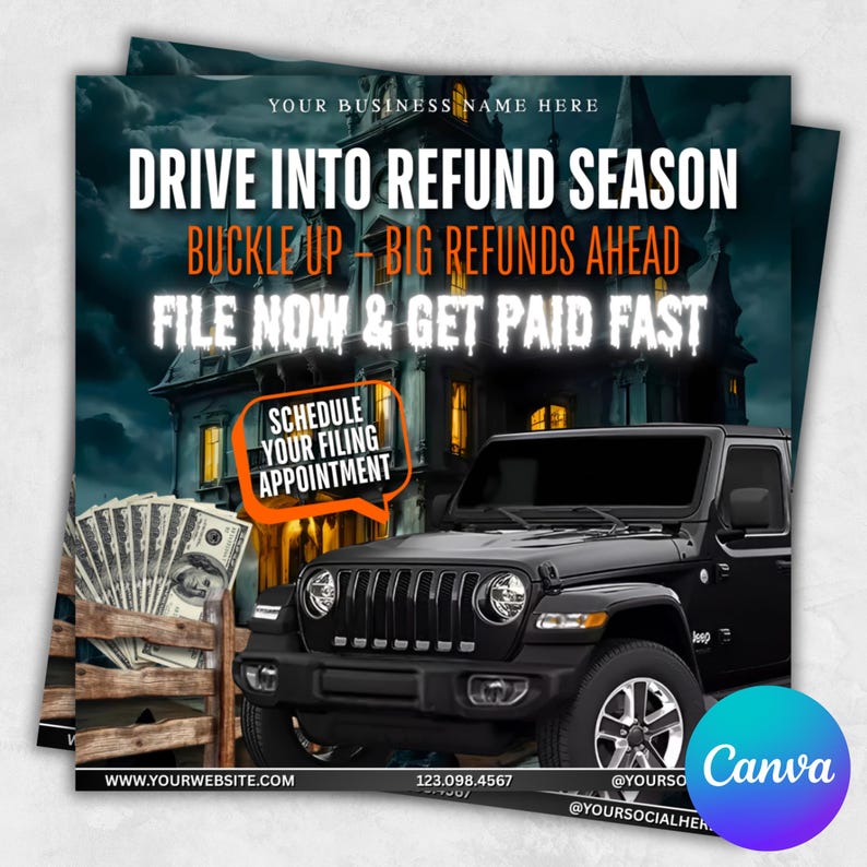 Halloween Tax Prep Flyer Templates: Canva Editable (digital Download ...