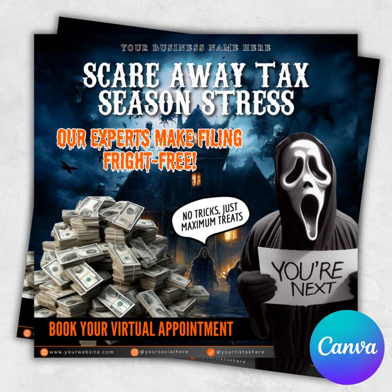 Halloween Tax Prep Flyer Templates: Canva Editable (digital Download ...