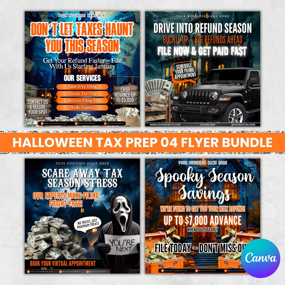 Halloween Tax Prep Flyer Templates: Canva Editable (digital Download ...